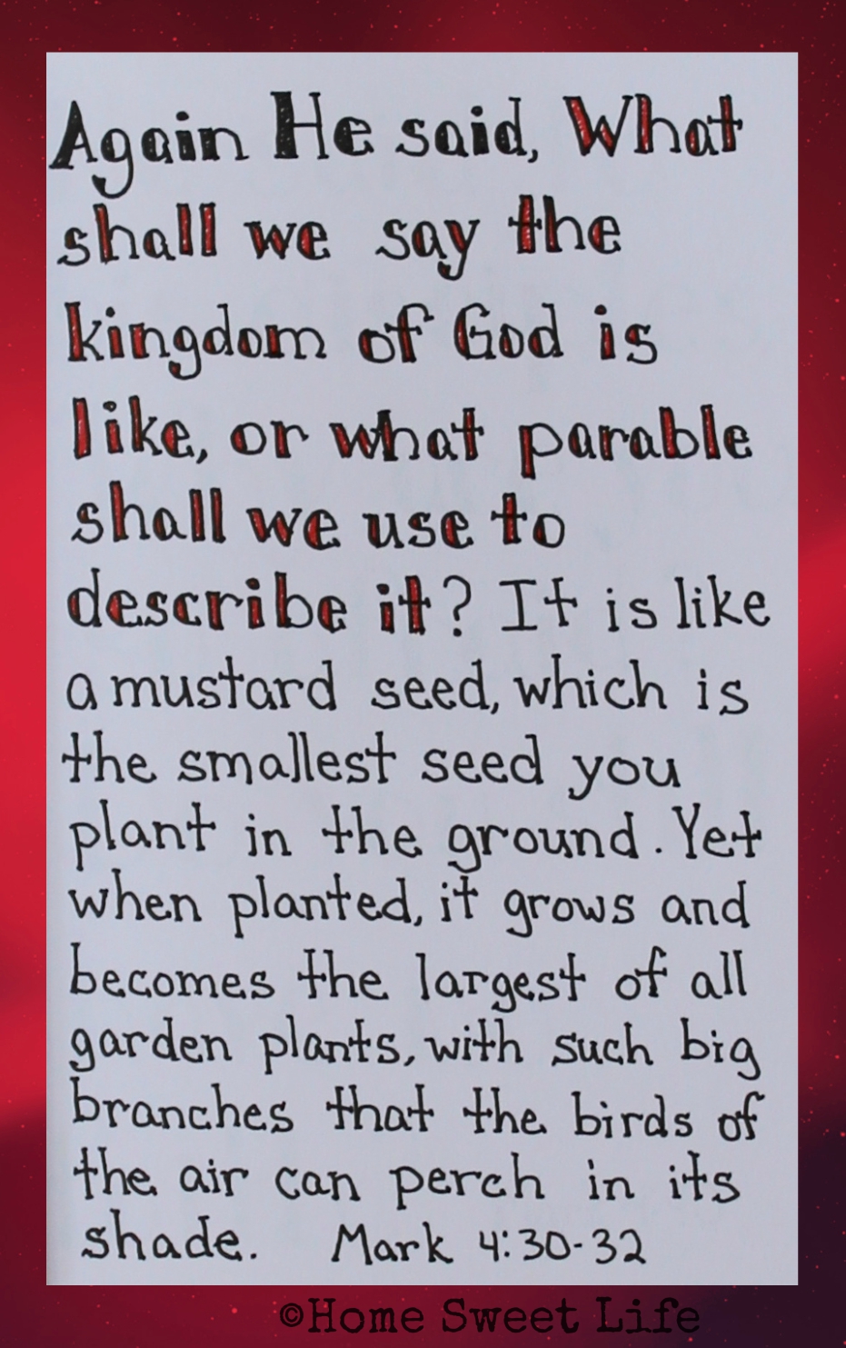 Home Sweet Life: Mark 4:30-32