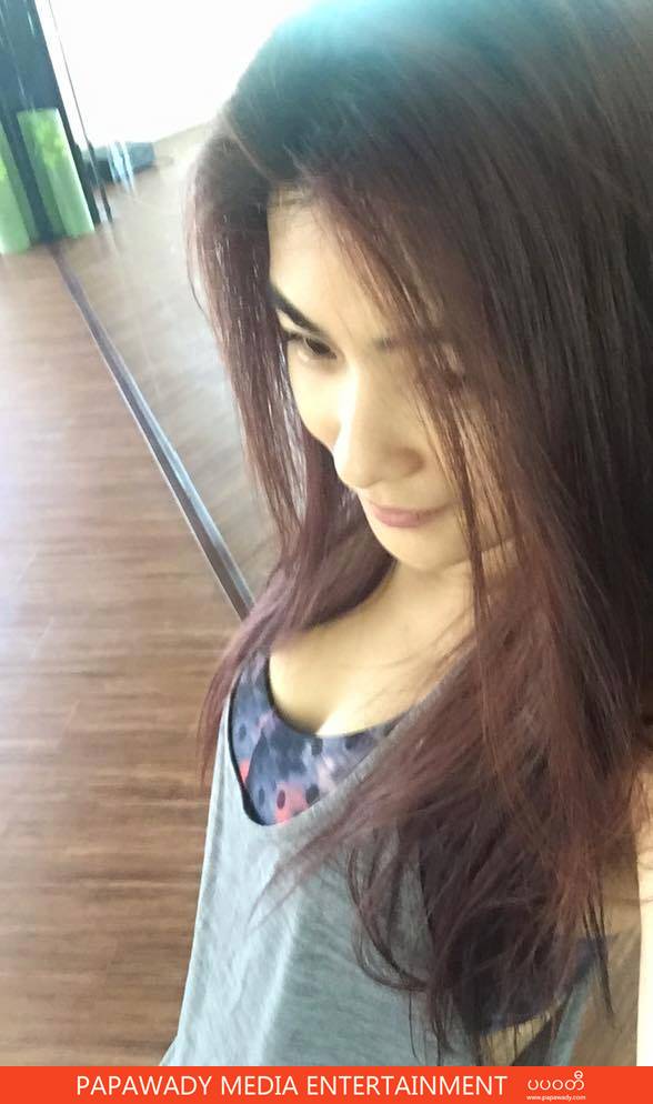 Khin Lay Nwe In Red Jean and White T-Shirt Fashion Snaps