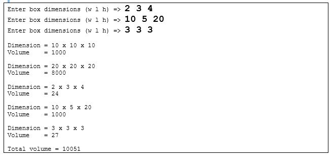 C++ Programming Exercise Skill Based Test (Calculate Box Volume)