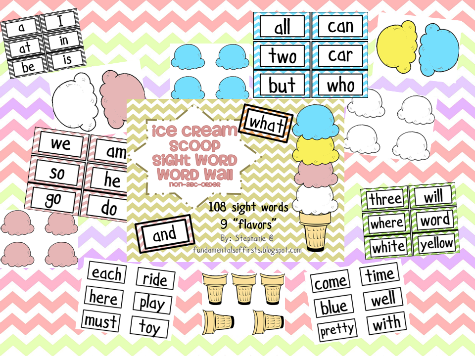 FUNdamentals Of Firsts: Ice Cream Scoop Sight Word Word Wall
