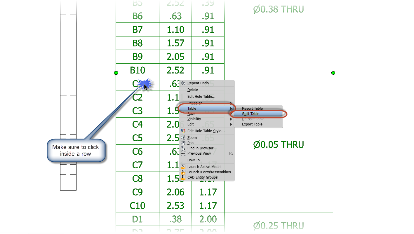 Splitting the table. Make sure to click inside one of the fields