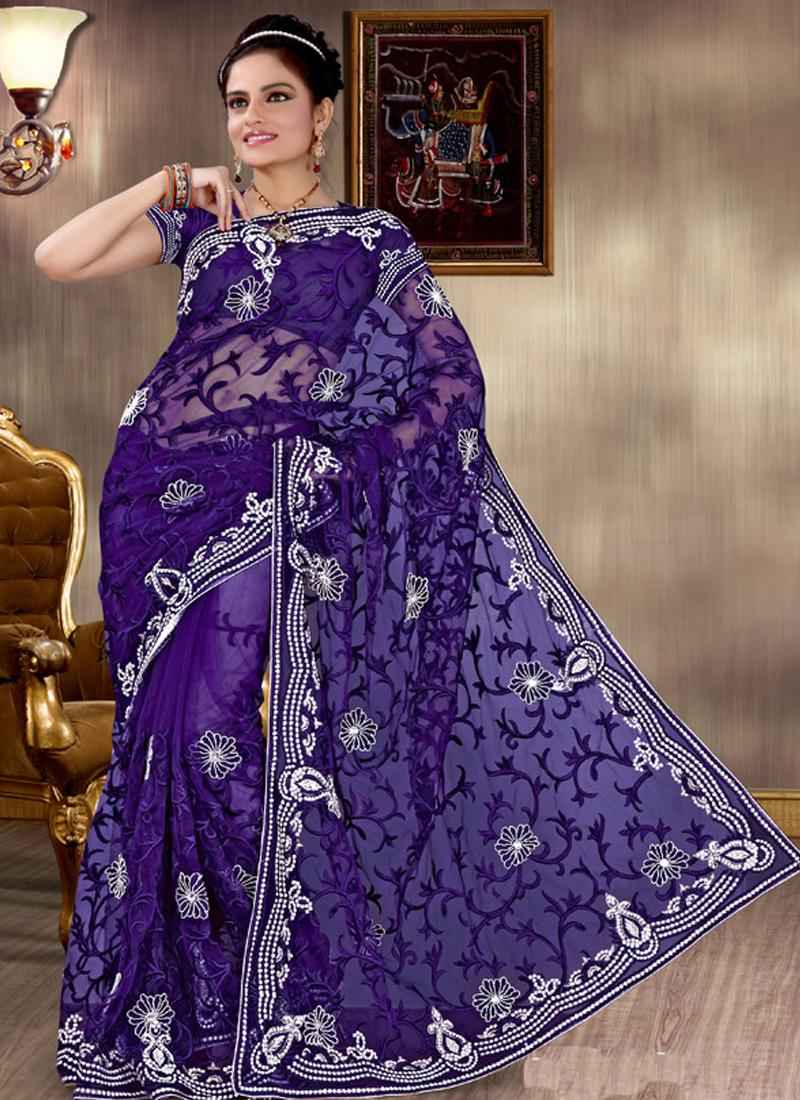 TELUGU WEB WORLD: navy-blue-net-embroidered-designer-saree