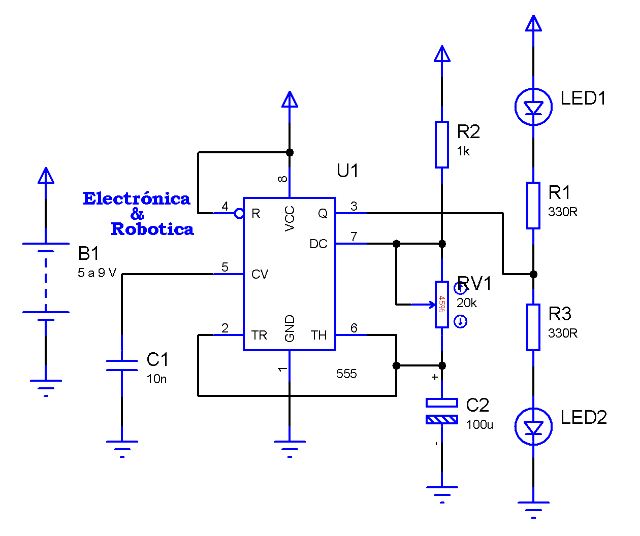 Destellador de LEDs con NE555 Revista ELEKTRONIKA Revista ELEKTRONIKA