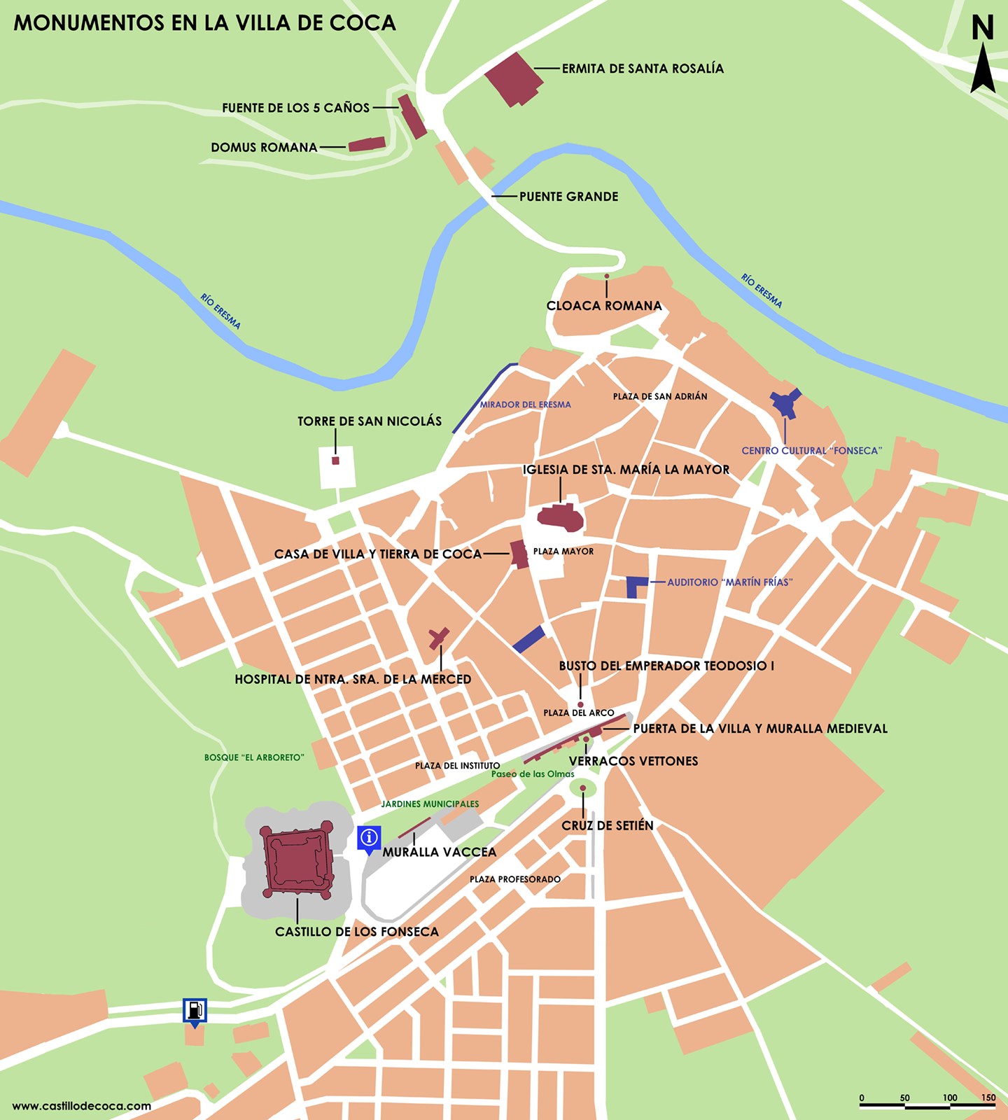 Castillo de Coca: Plano con los Monumentos de Coca