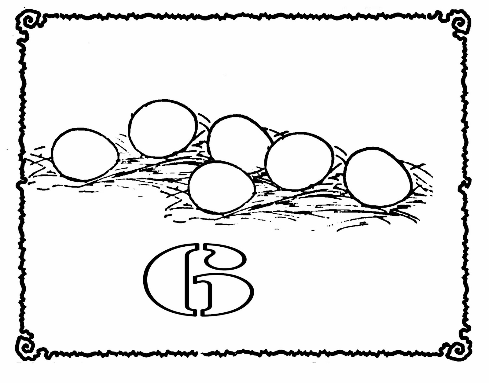 Piešiniai ir darbeliai: Spalvinimo paveikslėlis - šeši kiaušiniai
