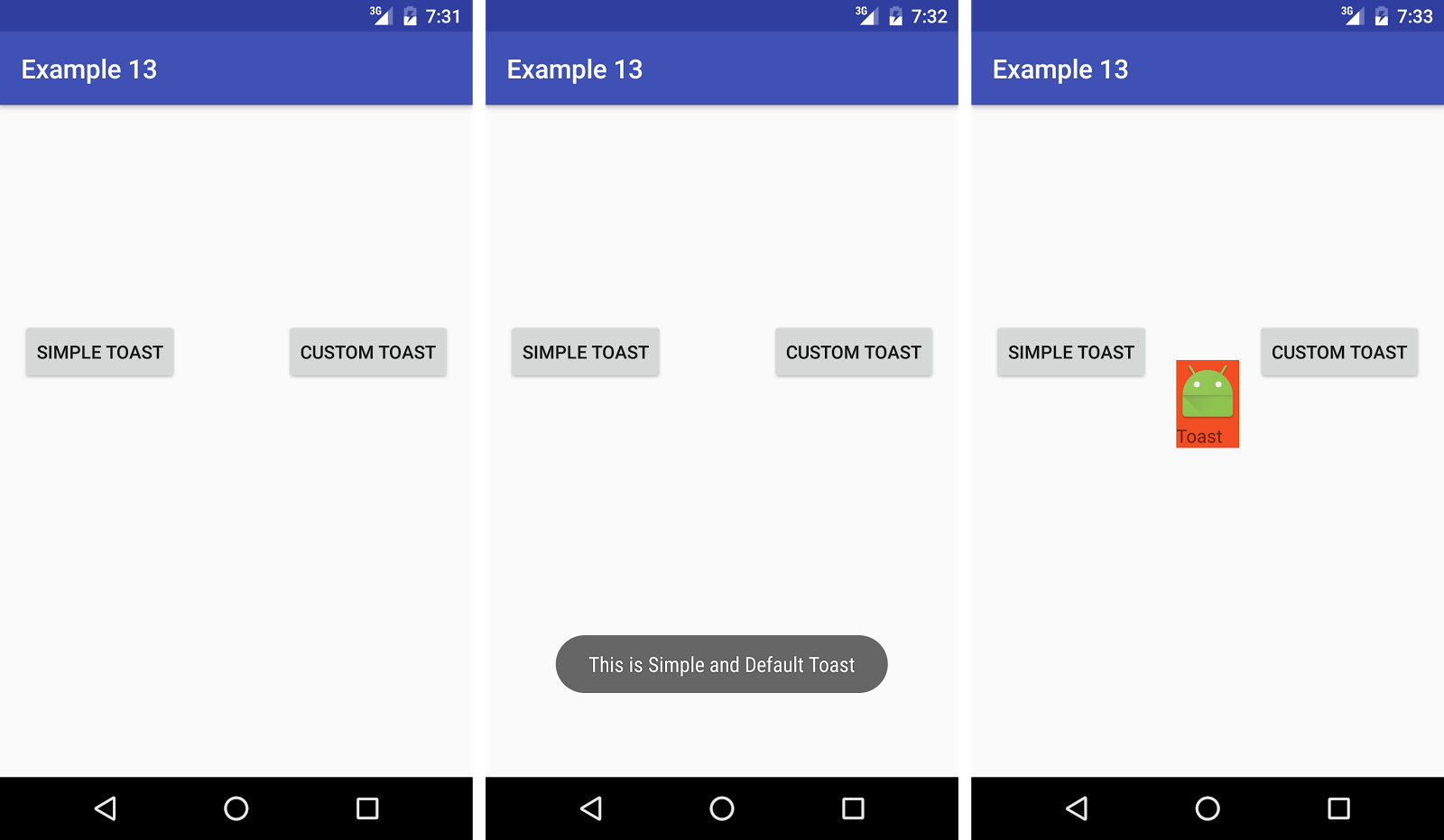 Android Code Android Example Custom Toast And Simple Default Toast