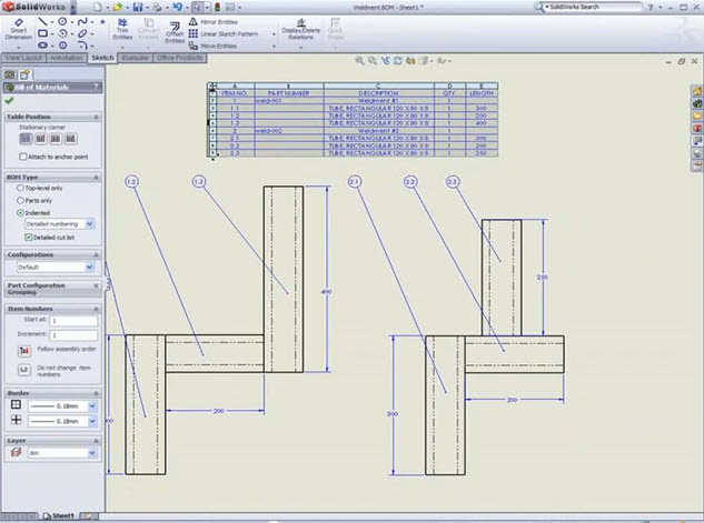 Cut List in the BOM Drawing a Bill of Material. - SolidWorks Share
