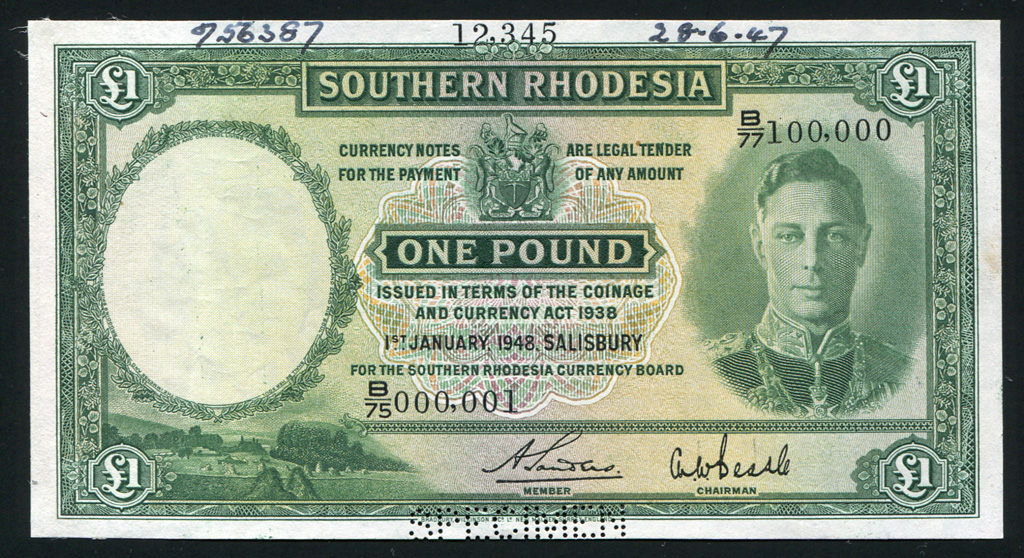 Southern Rhodesian Pound banknote of 1948 King George VI|World ...
