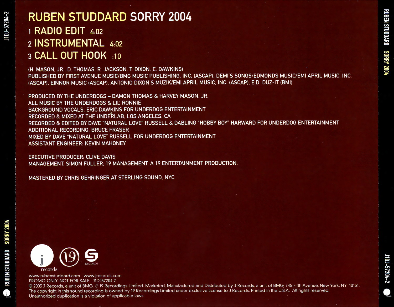 highest level of music: Ruben Studdard - Sorry 2004-Promo-CDS-2003