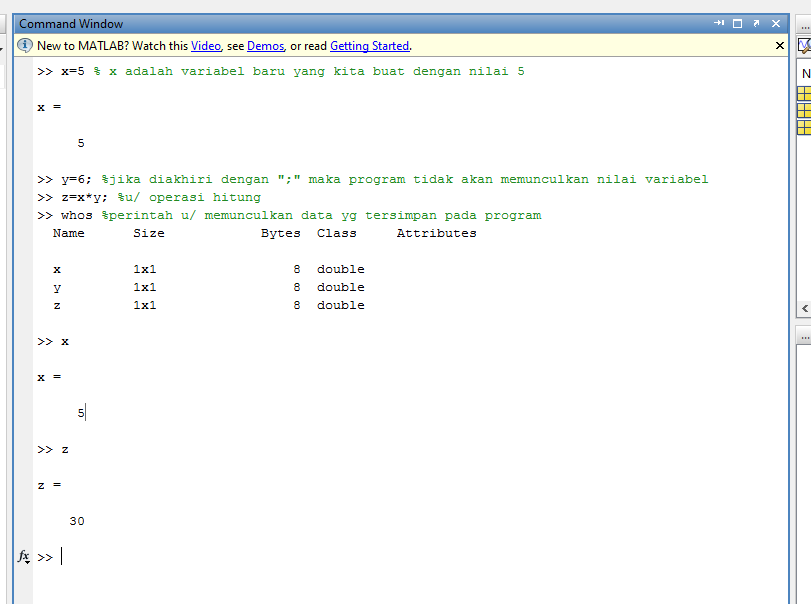 Perintah Dasar Matlab - Ngodingdulu.com