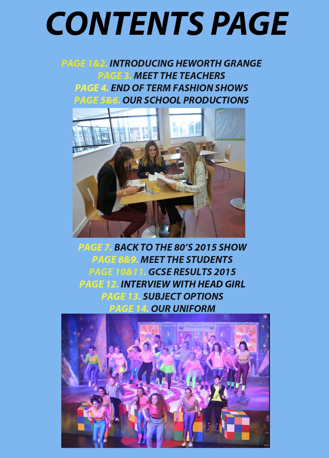 Lucy's Media Blog: School magazine front cover and contents page