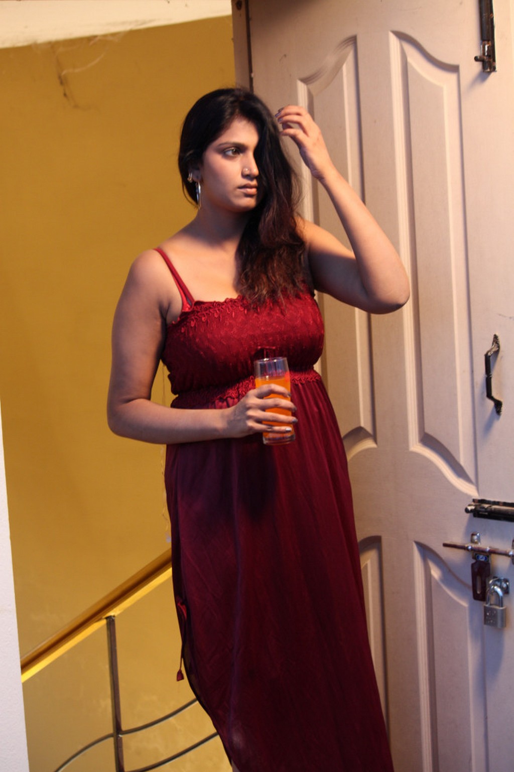 Bhuvaneswari Hot South Actress Photos in Red Nighty Satin Silk Gown ...