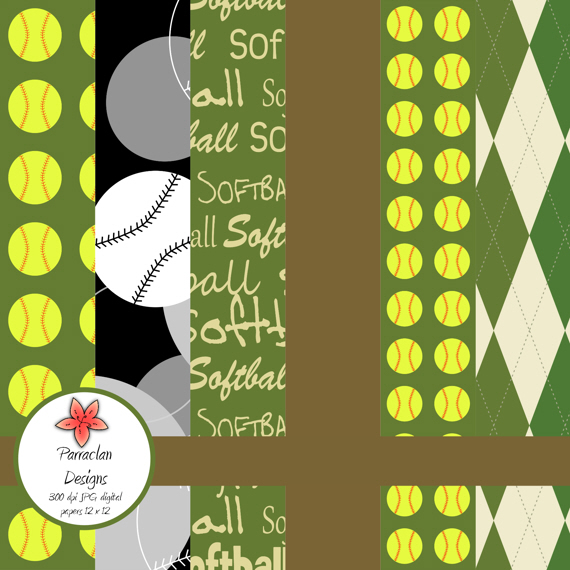 Parraclan Designs: New Etsy Listing...Softball Theme Digital Paper w ...