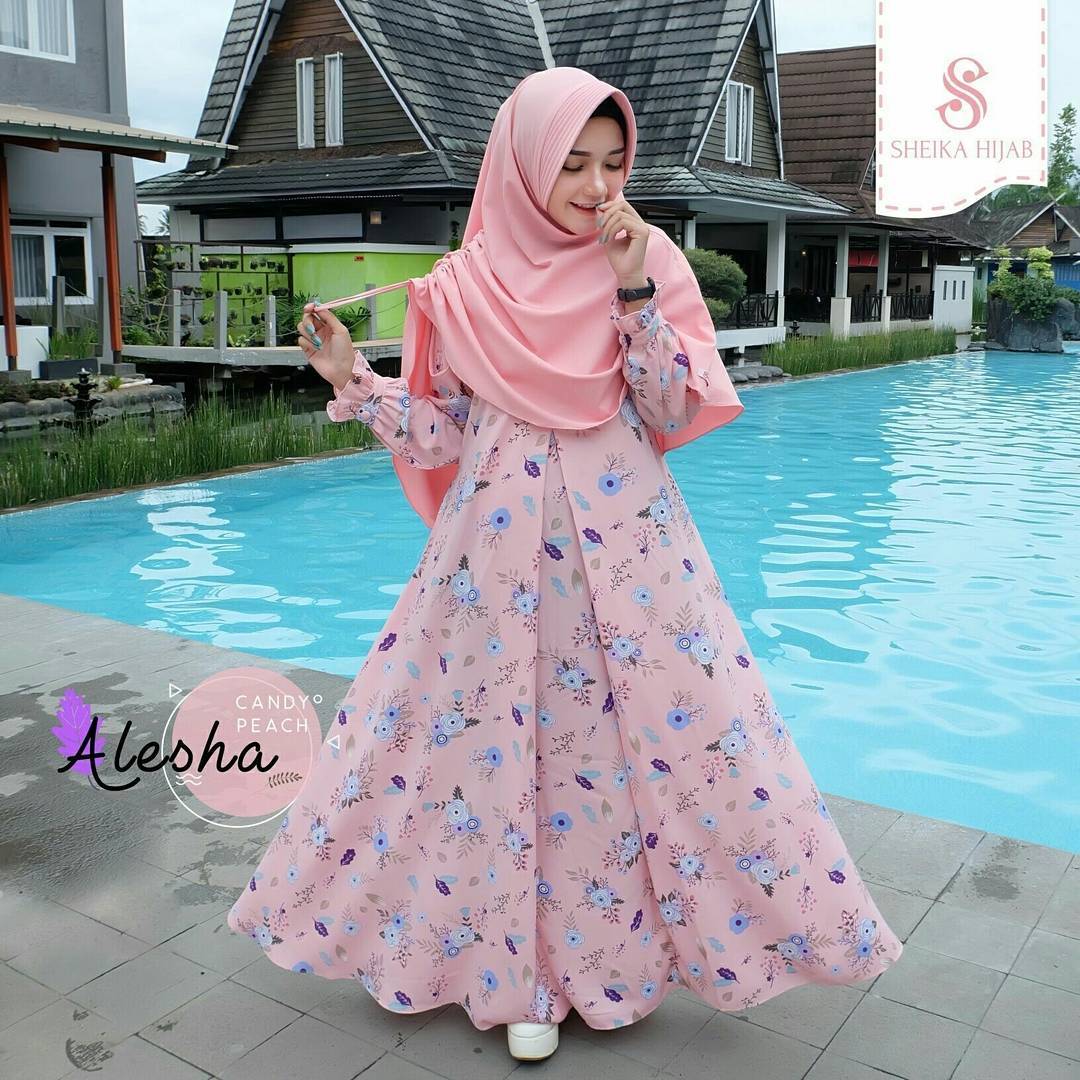 31 Model Terbaru Baju Gamis Lebaran / Pesta Wanita Motif Brokat Bunga ...