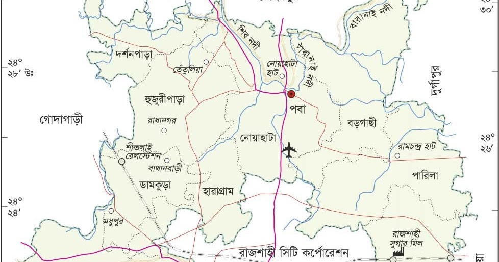 পবা উপজেলা মানচিত্র, রাজশাহী জেলা, বাংলাদেশ