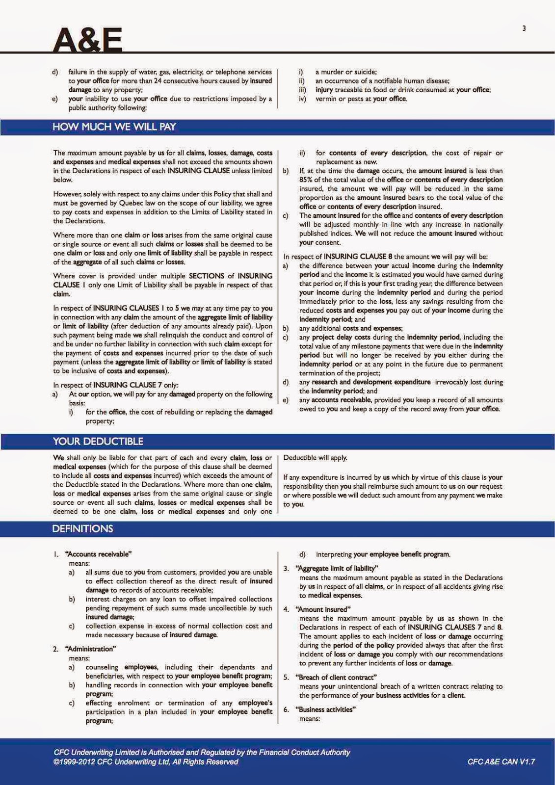 Parents for Safe Schools: Wording for A&E Insurance Policy