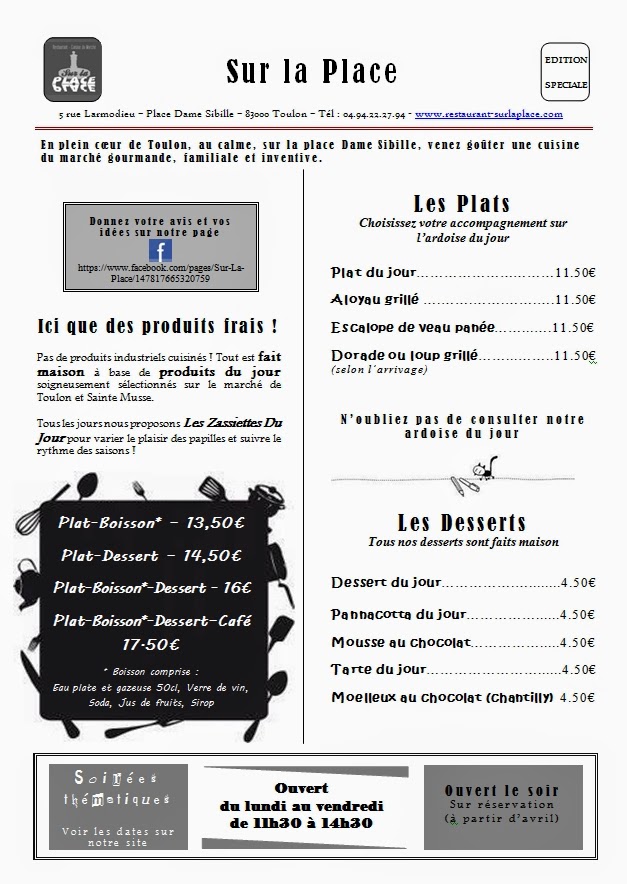 Restaurant Sur la Place: Notre Carte