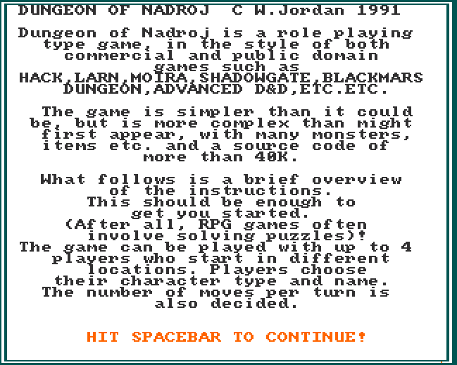 The CRPG Addict: Game 224: Dungeon of Nadroj (1991)