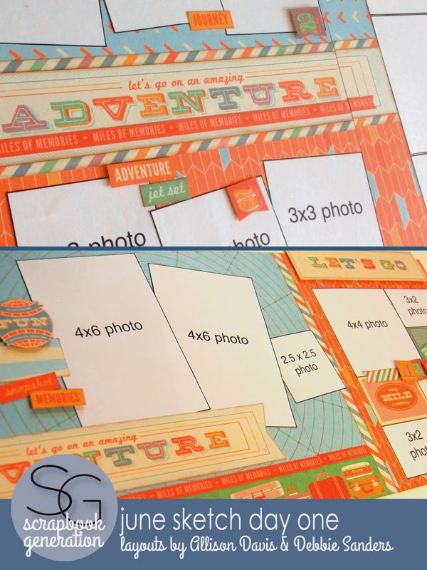 SCRAPBOOK GENERATION: June sketch day one layouts & Saturday crops