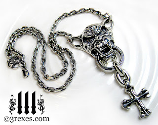 3 REXES JEWELRY: The Keeper Gargoyle and Cross Gothic Necklace