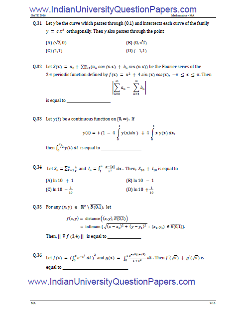 GATE-2016: MA Mathematics Question Paper PDF - University Question Papers