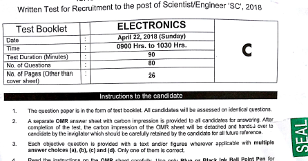 [PDF] ISRO 2018 ECE Question Paper [Held on: 22-04-2018]