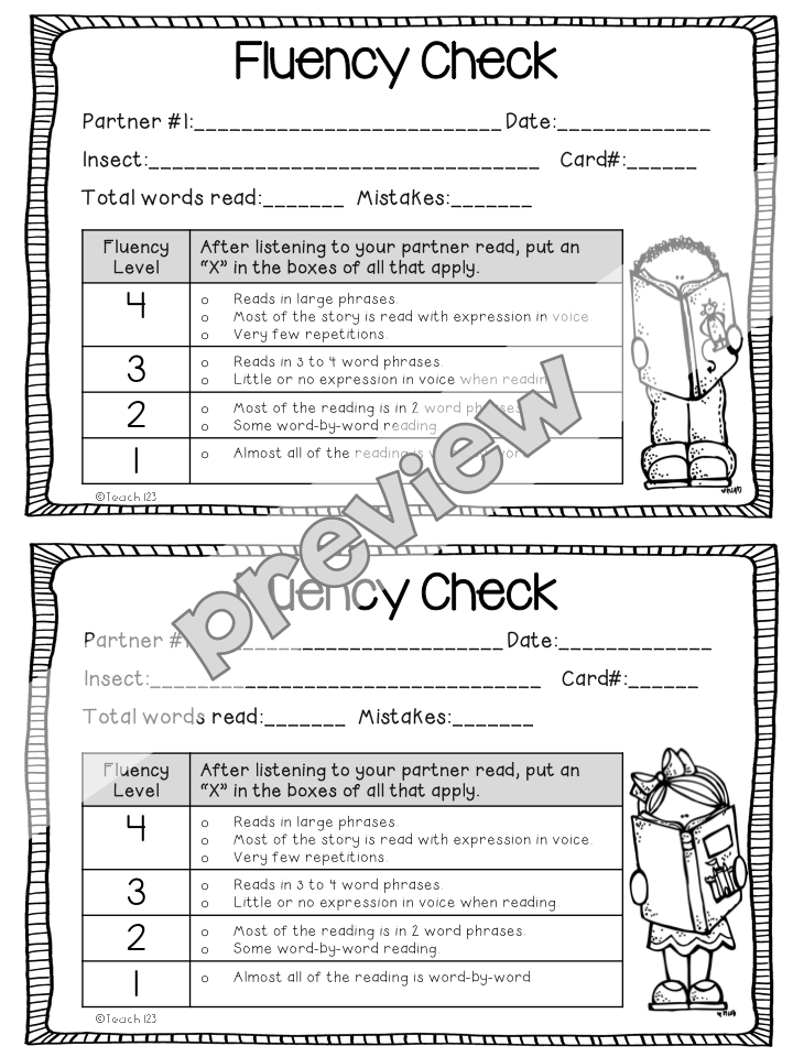 Going Buggy - Insect Fluency Task Cards | Teach123