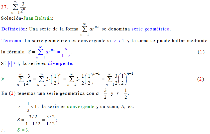 Cálculo21: Serie geométrica convergente. Leithold 8.3.29