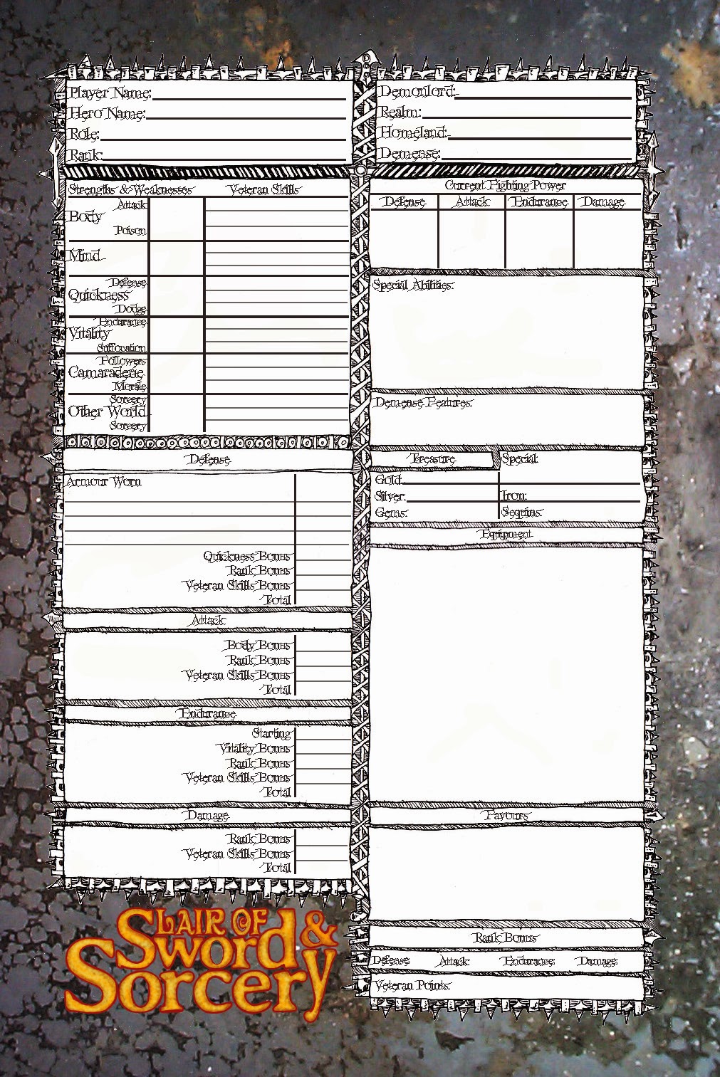 The Lair of Sword and Sorcery Hub: Character Sheet
