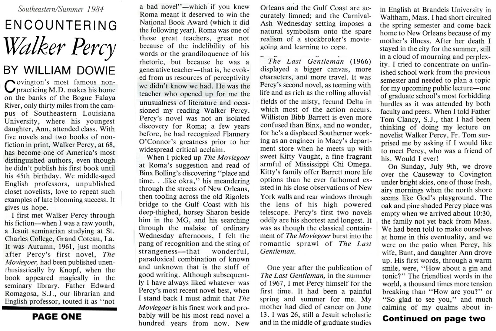 Tammany Family: Interviews with Walker Percy