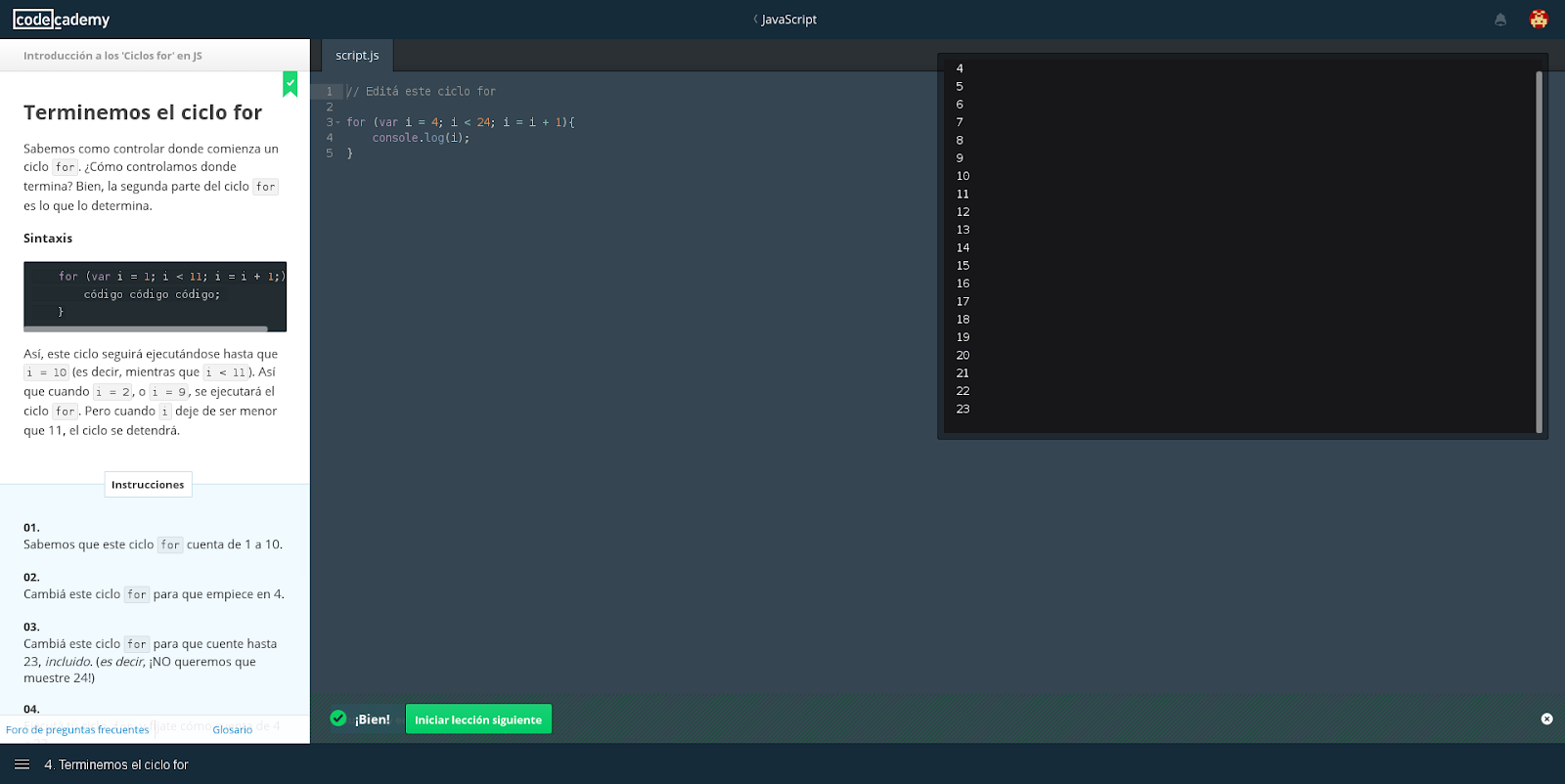 Mi espacio digital: Introducción a los 'Ciclos for' en JS