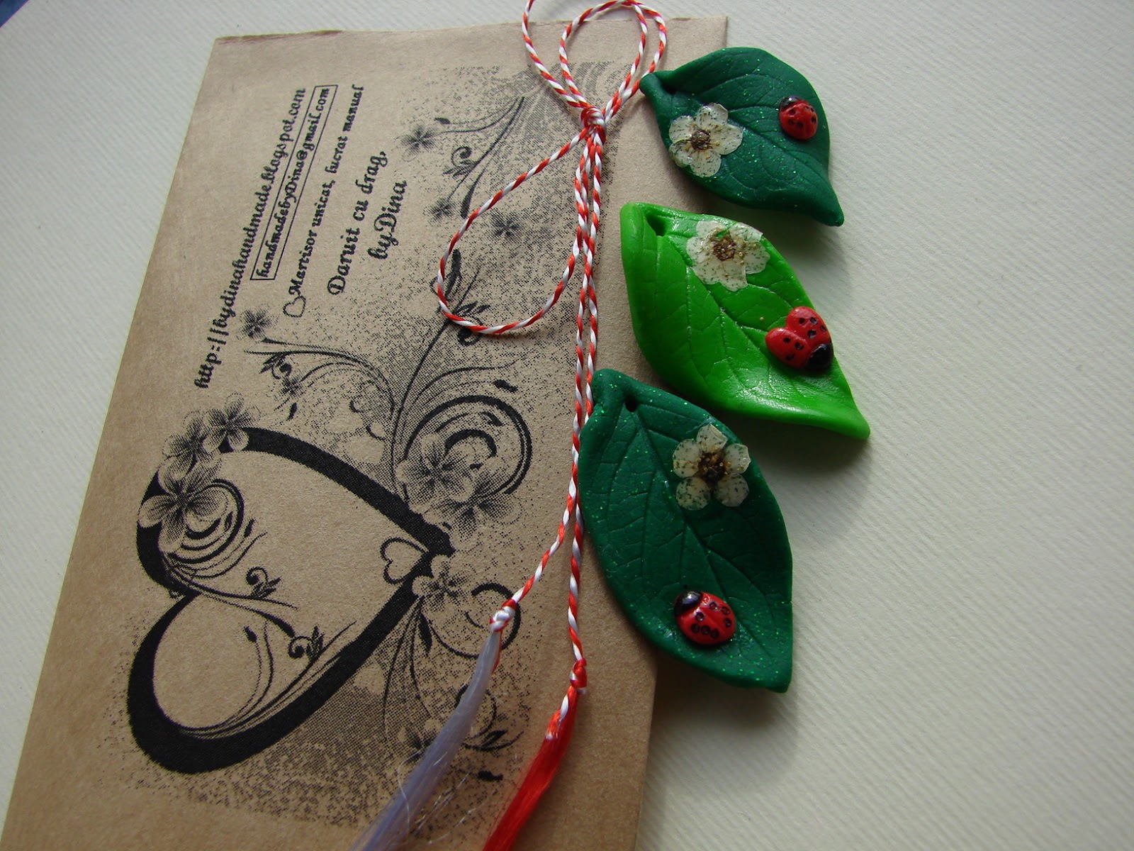 hand&home made byDina: Martisor frunza, floare si o buburuza ...