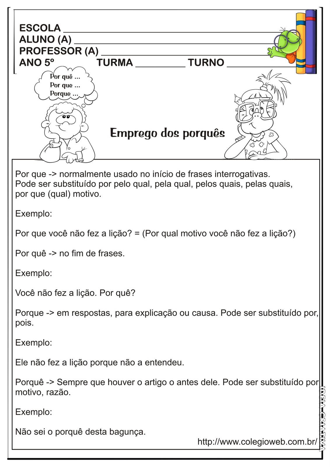Atividades Uso Dos Porquês 5 Ano - LIBRAIN
