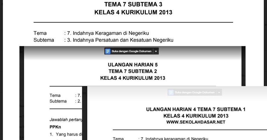 Kumpulan Soal Ulangan atau Penilaian Harian Kelas 4 Tema 7 - SekolahDasar.Net