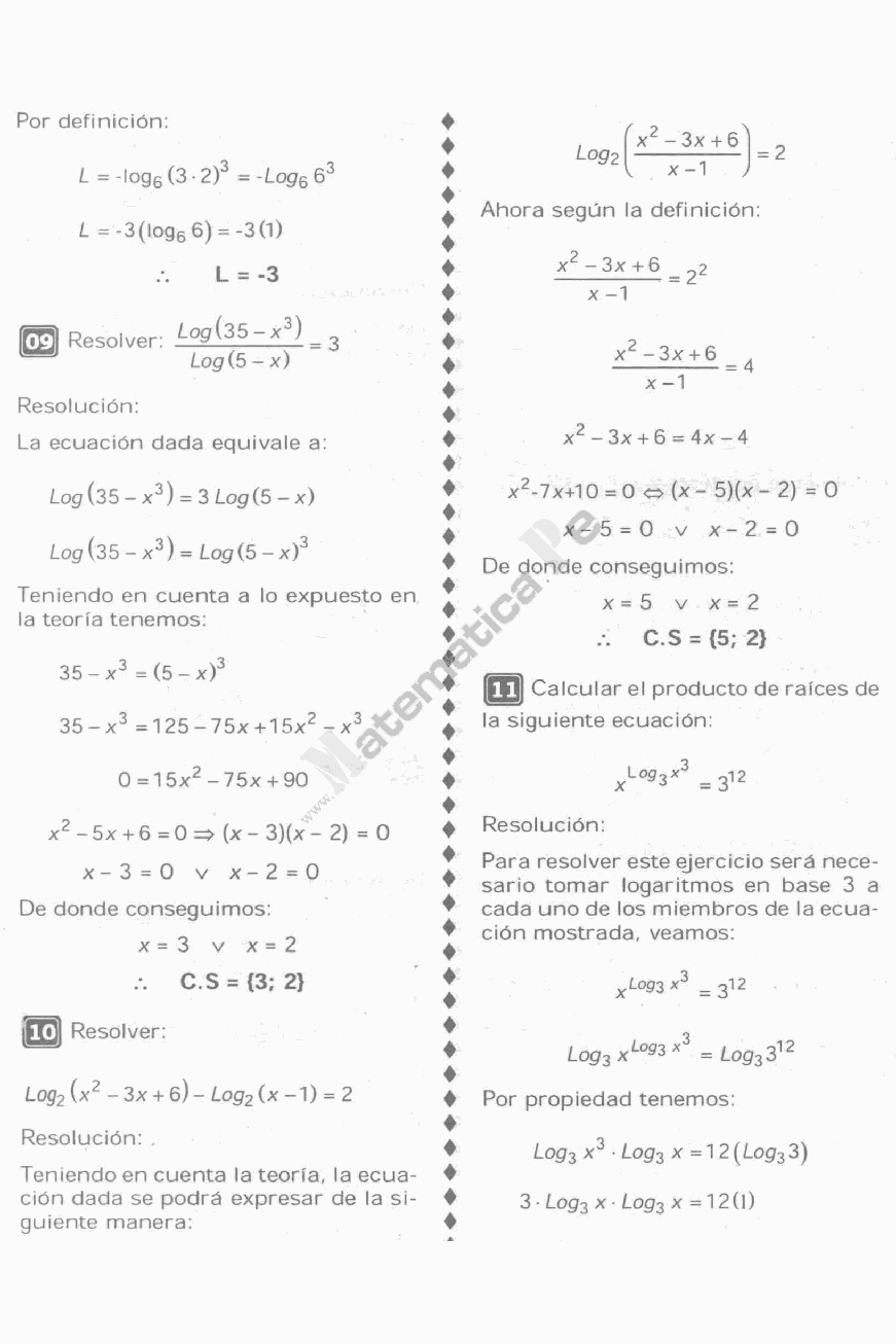 LOGARITMOS PROBLEMAS RESUELTOS TIPO EXAMEN DE ADMISION A LA UNIVERSIDAD