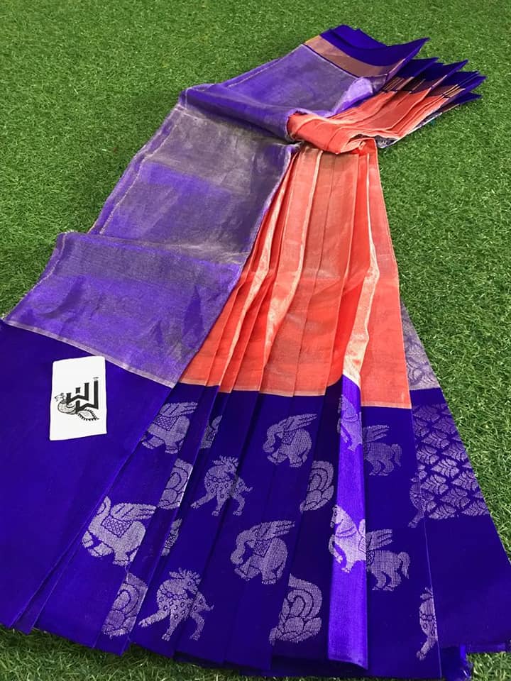 Kuppadam Pattu tissue saree with contrast big border with weaving butis