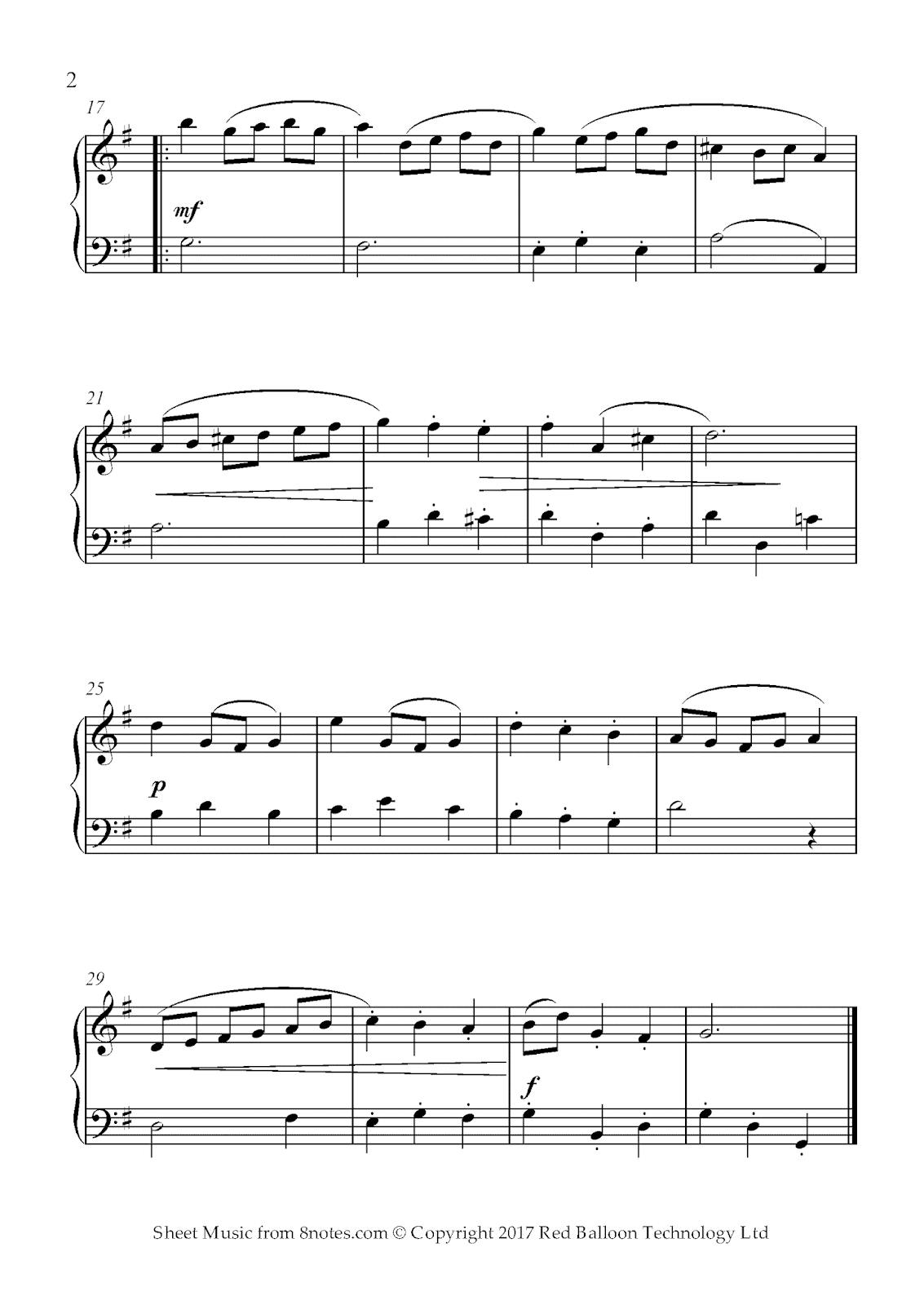 Johann Sebastian Bach - Minuet Piyano Notaları - Piyano Notaları