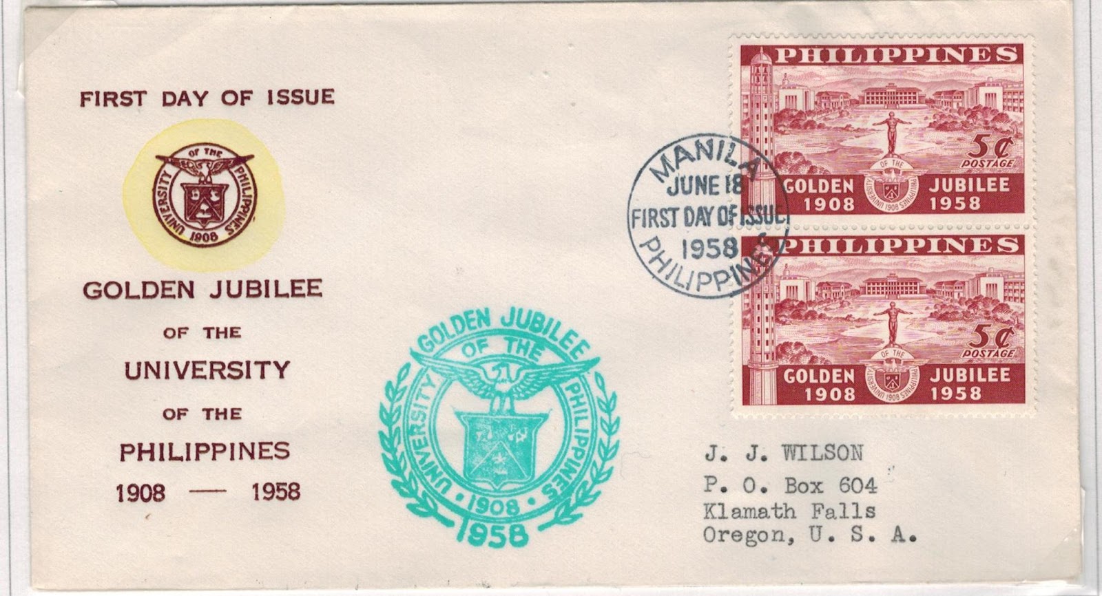 Philippine Republic Stamps : 1958 50th Anniversary University of the ...