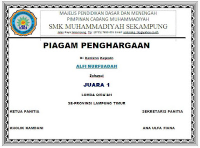 Contoh Bentuk bentuk Piagam Penghargaan Terbaru - Gurhu Cho-Cho