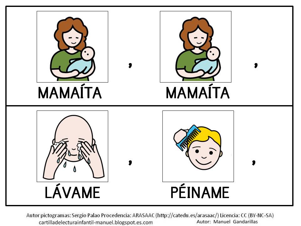 CARTILLA DE LECTURA INFANTIL : MAMAÍTA... CANCIÓN. PICTOGRAMAS ...