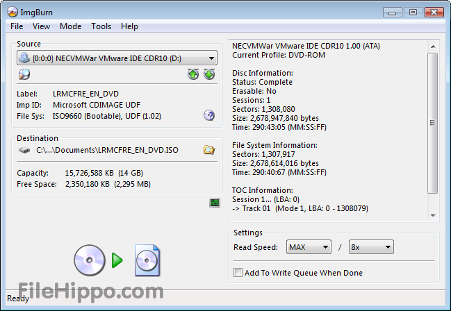 the best freeware software: Burning image with ImgBurn