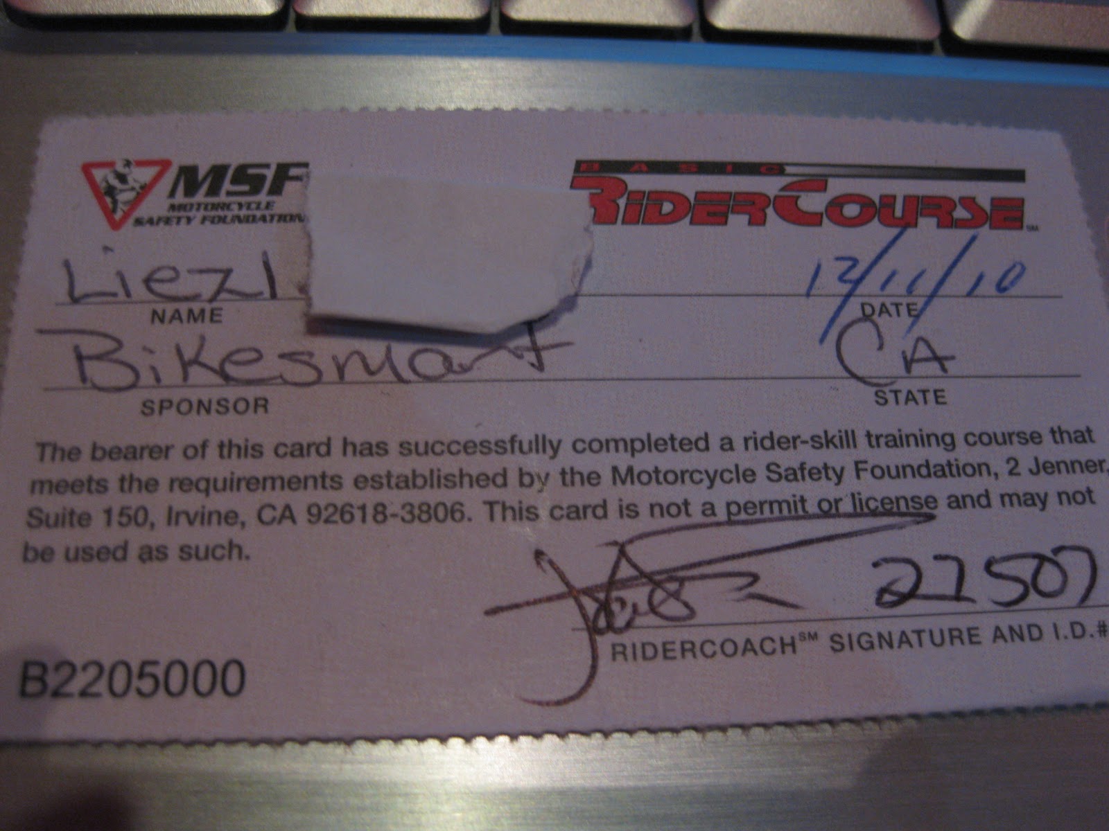 Motorcycle Safety Foundation Card