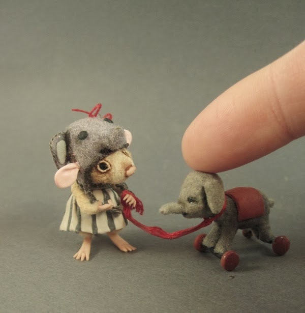 Aleah Klay Studio: Miniature Mouse w/ elephant toy one of a kind ...