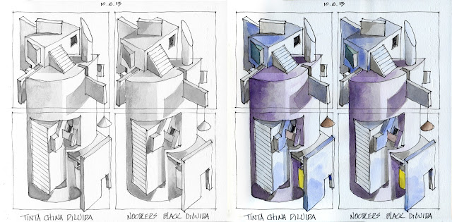 JR Sketches: Two step: shadows on ink and then watercolor!