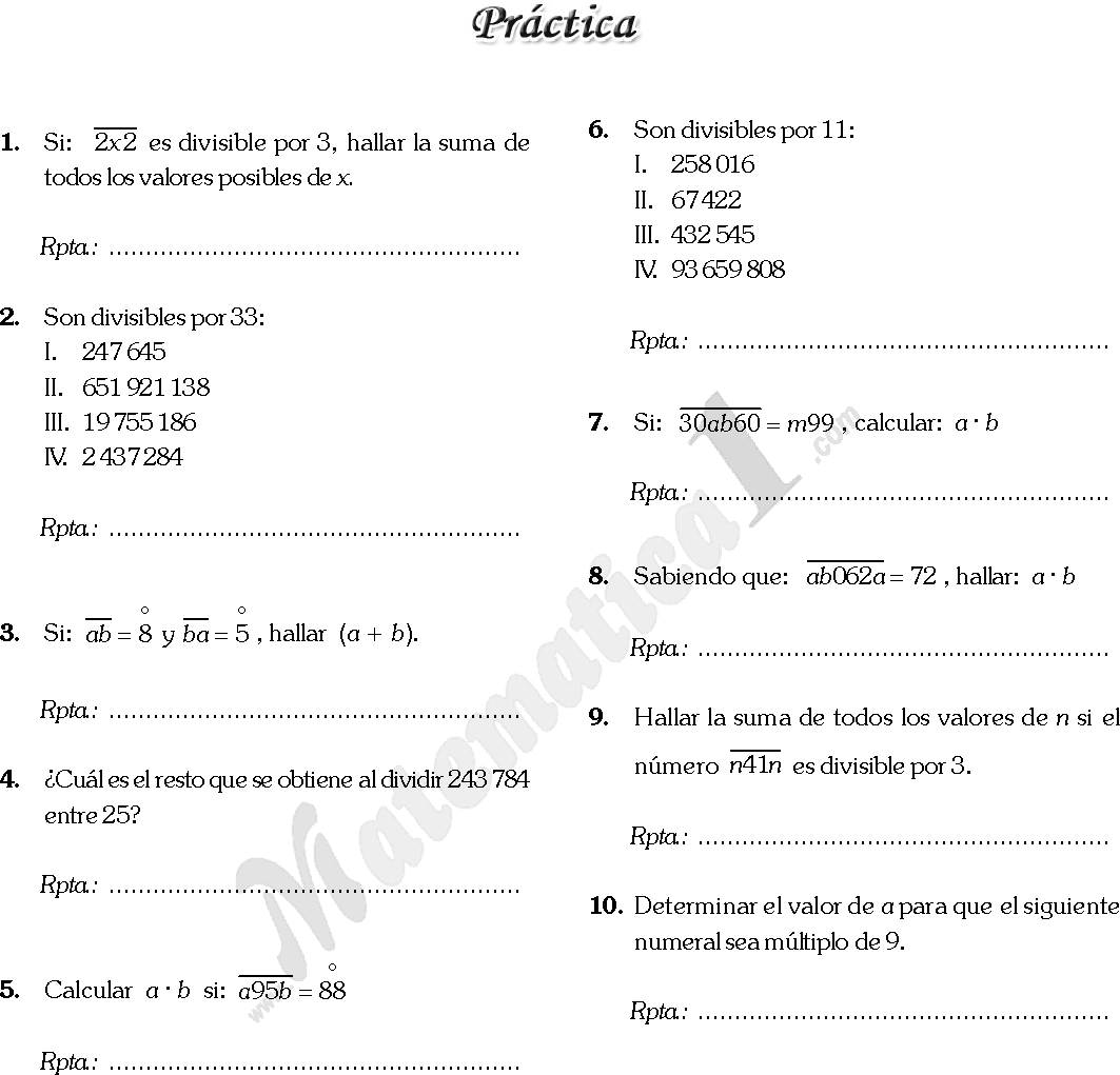 DIVISIBILIDAD Y SUS CRITERIOS EJERCICIOS RESUELTOS PDF