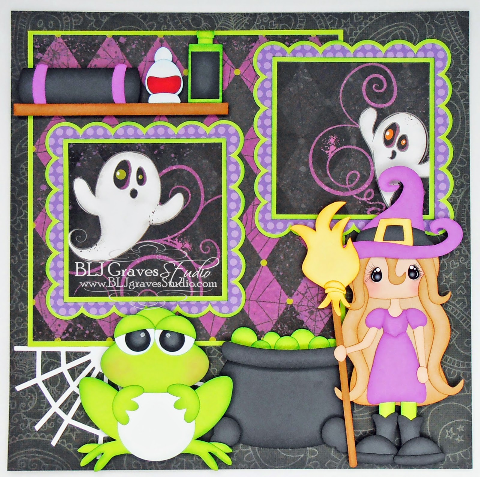 BLJ Graves Studio: Cute Witch Halloween Scrapbook Layout & Blog Hop Winner