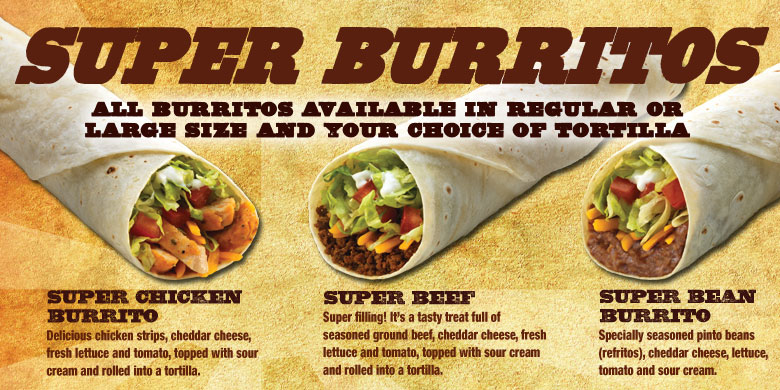Super Burritos - Beef, Chicken or Bean ~ TacoTime Victoria