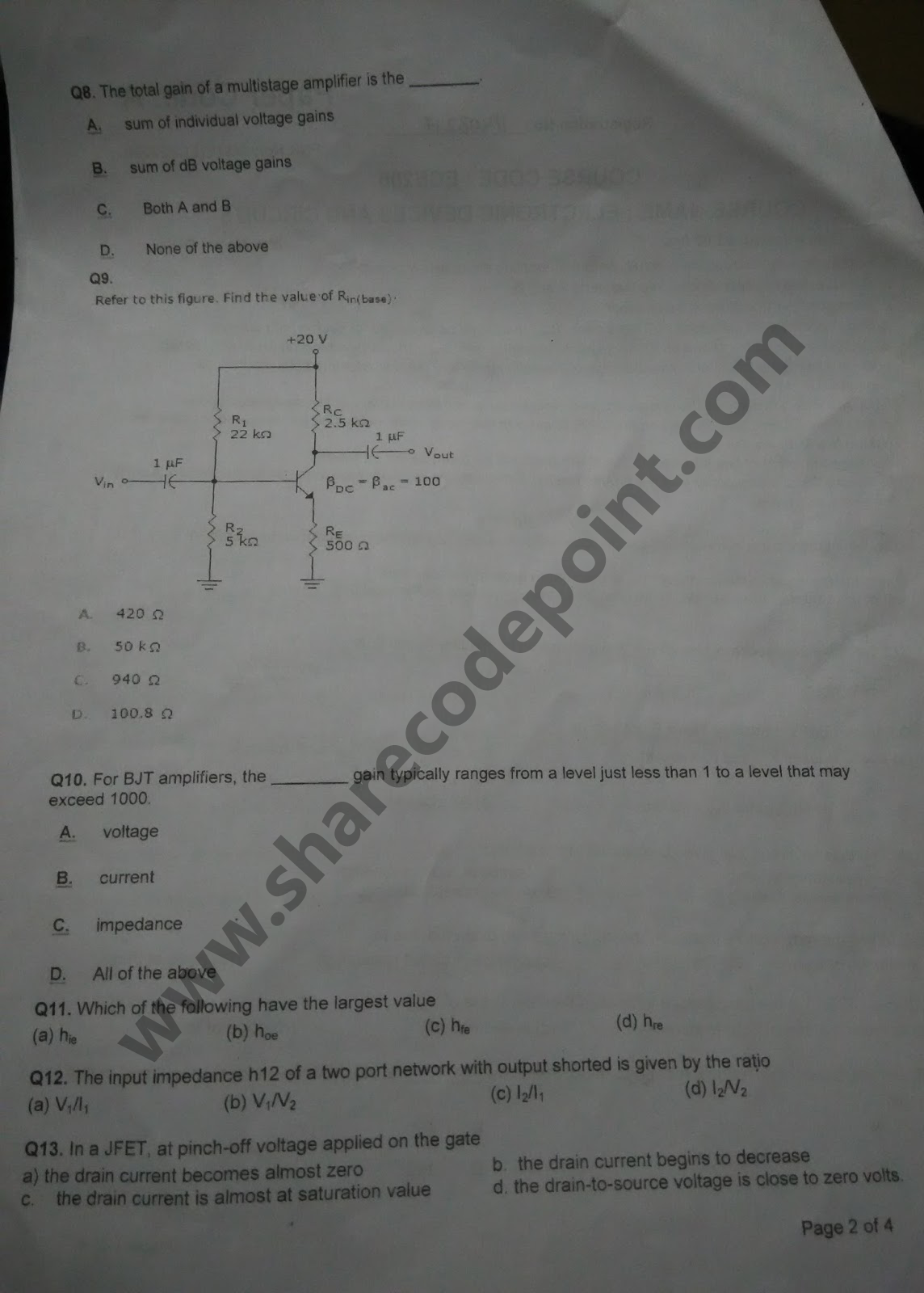 ECE206 : Electronic Devices And Circuits End Term Exam Question Paper ...