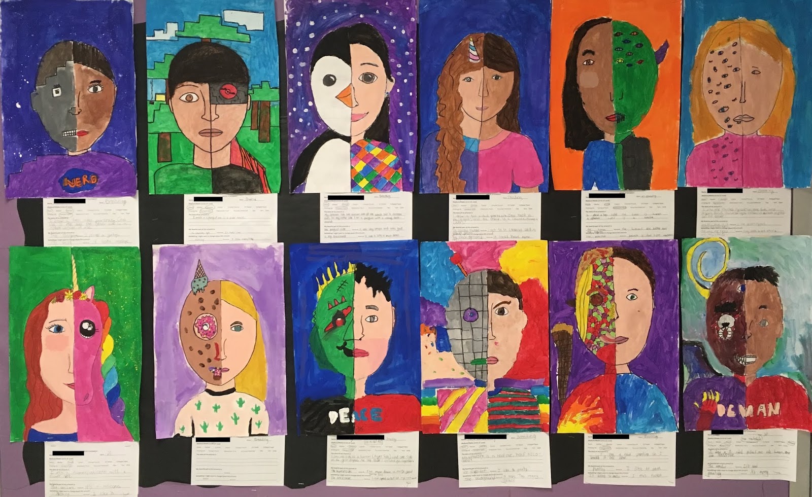 Lines, Dots, and Doodles: 2 Sided Portrait, 5th Grade