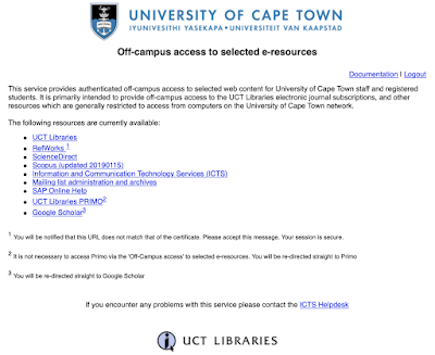 Figure 1. Screenshot of UCT off campus login at https://login.ezproxy ...